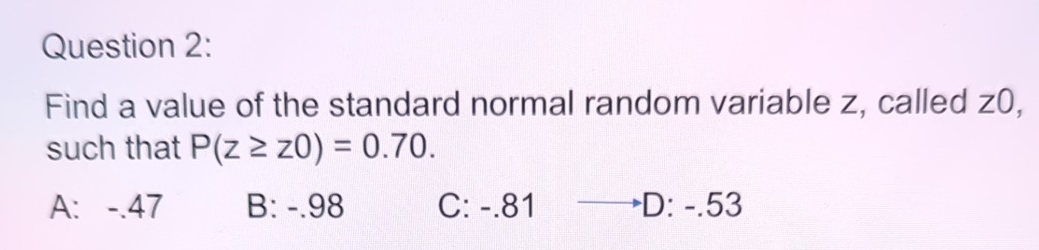 Solved Question 2:Find a value of the standard normal random | Chegg.com