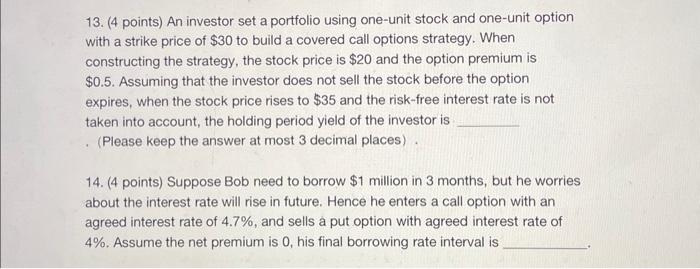 Solved 13. (4 points) An investor set a portfolio using | Chegg.com