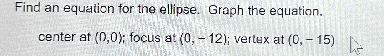 Solved Find an equation for the ellipse. Graph the equation. | Chegg.com