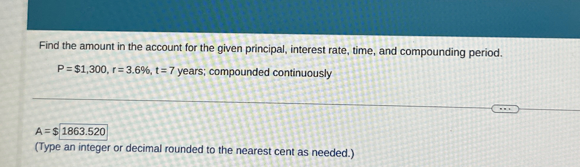 Solved Find the amount in the account for the given | Chegg.com