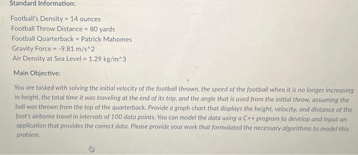 Solved Standard Intormation: Football's Density =14 ounces | Chegg.com