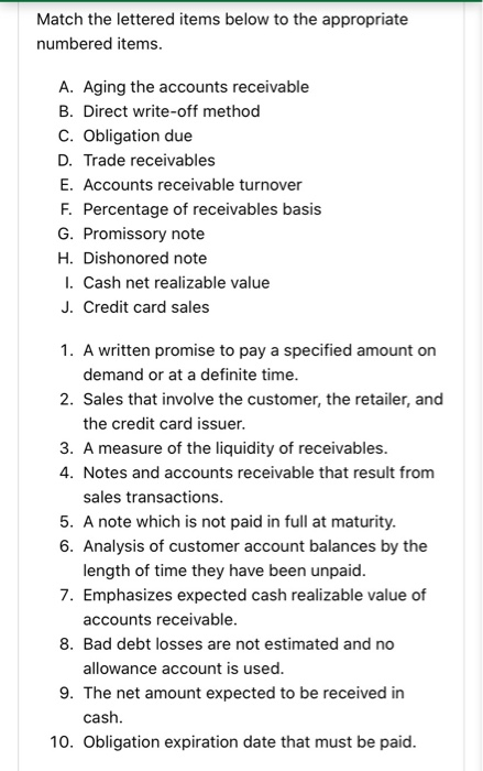 Solved Match the lettered items below to the appropriate | Chegg.com