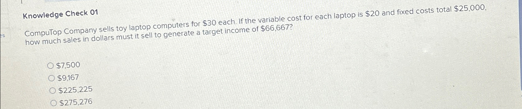 Solved Knowledge Check 01CompuTop Company sells toy laptop | Chegg.com