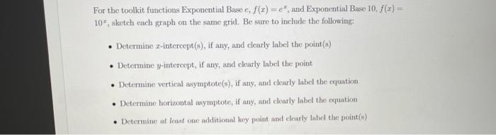 Solved For the toolkit functions Exponential Base, f(t) =cf, | Chegg.com