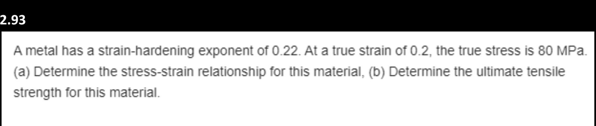 Solved A metal has a strain-hardening exponent of 0.22. At a | Chegg.com