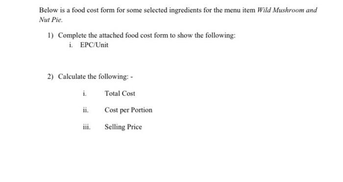 Solved Epc means edible portion cost apc means as purchased | Chegg.com