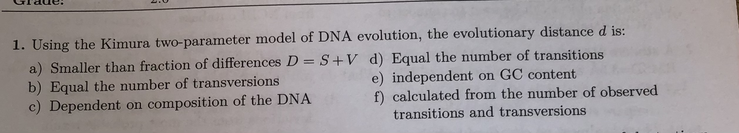 Solved Using the Kimura two-parameter model of DNA | Chegg.com