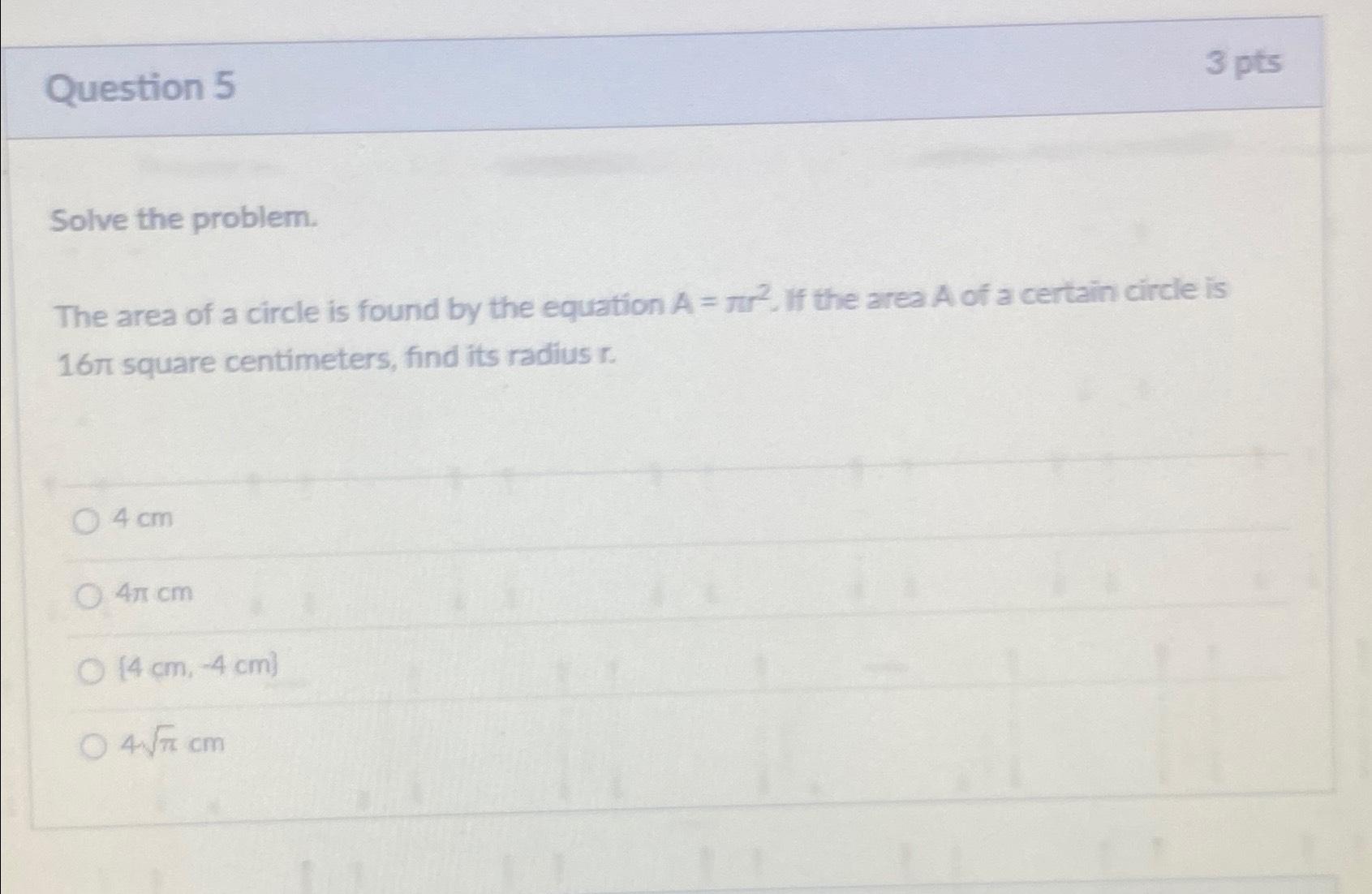 Solved Question 53 ptsSolve the problem.The area of a | Chegg.com Solved Question 53 ptsSolve the problem.The area of a | Chegg.com