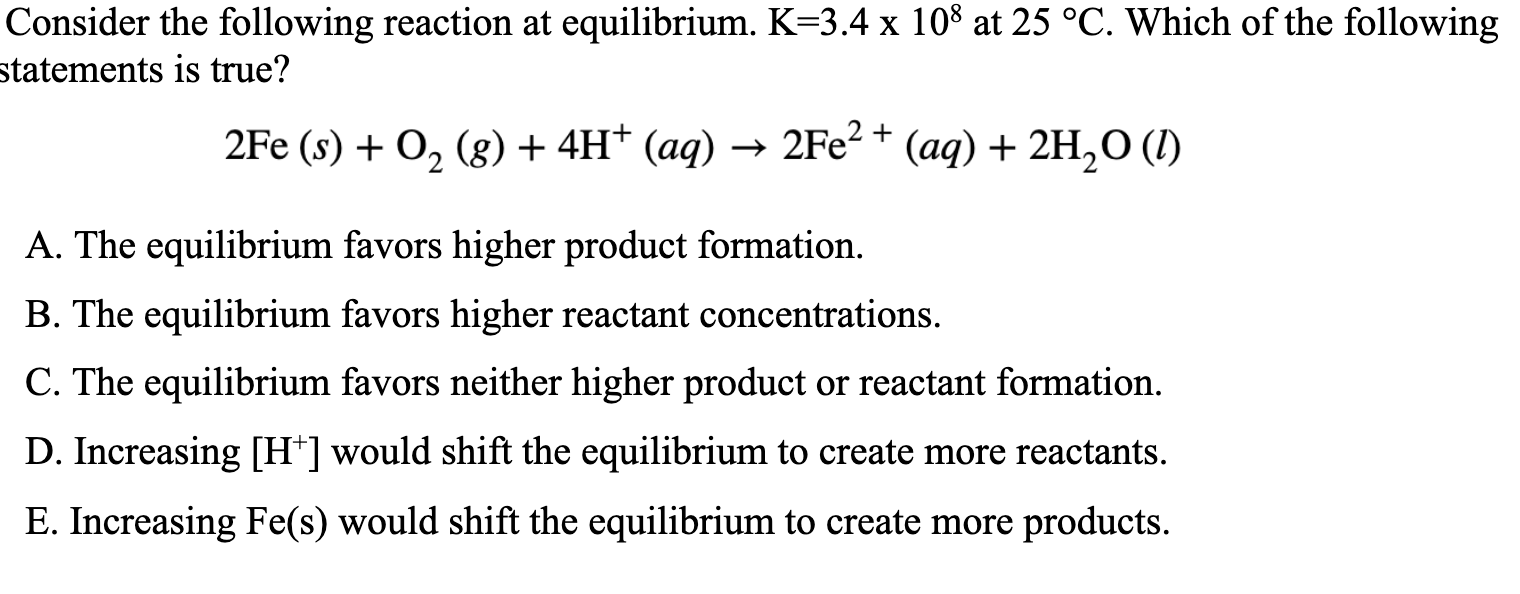 Solved Consider the following reaction at ﻿equilibrium. | Chegg.com