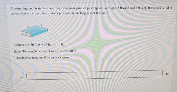 Solved A swimming pool is in the shape of a rectangular | Chegg.com