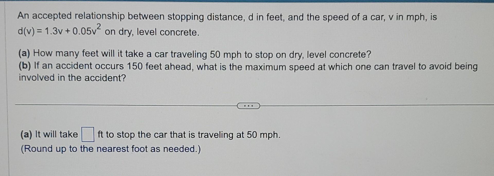 Solved An accepted relationship between stopping distance, d | Chegg.com