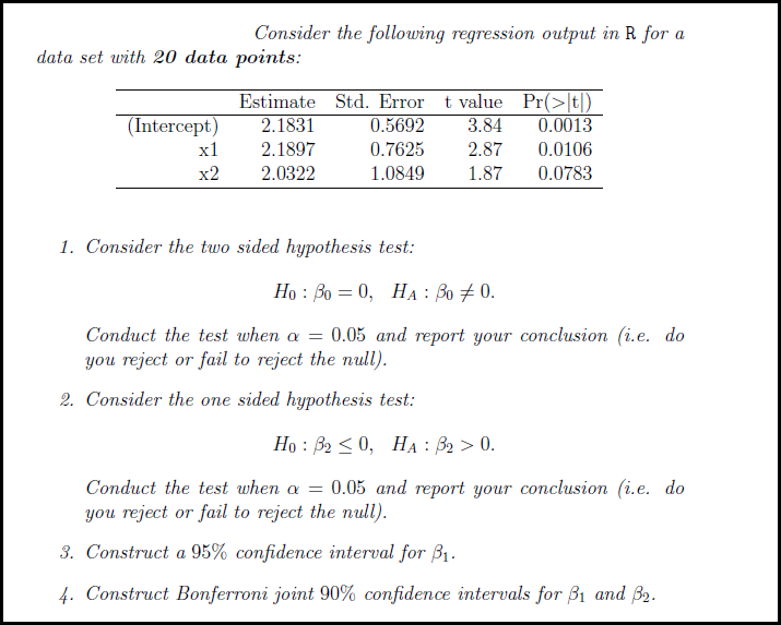 Consider the following regression output in R ﻿for | Chegg.com