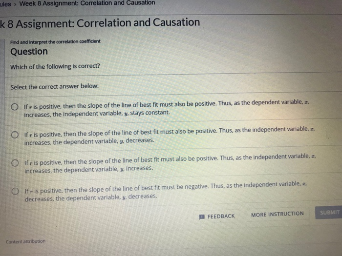 Solved ules > Week 8 Assignment: Correlation and Causation k | Chegg.com