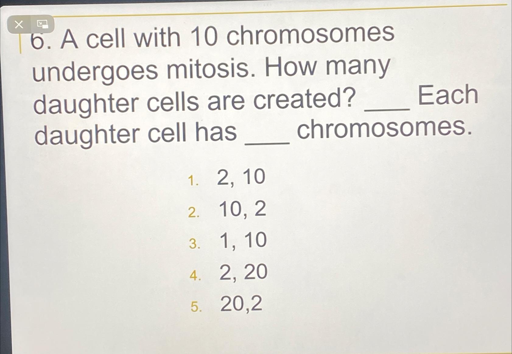Solved b. ﻿A cell with 10 ﻿chromosomes undergoes mitosis. | Chegg.com
