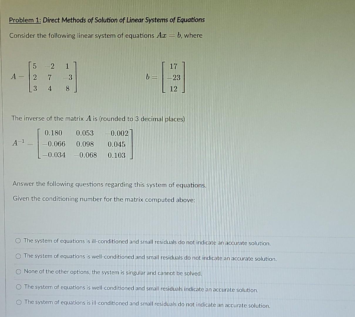 Solved Problem 1: Direct Methods of Solution of Linear | Chegg.com