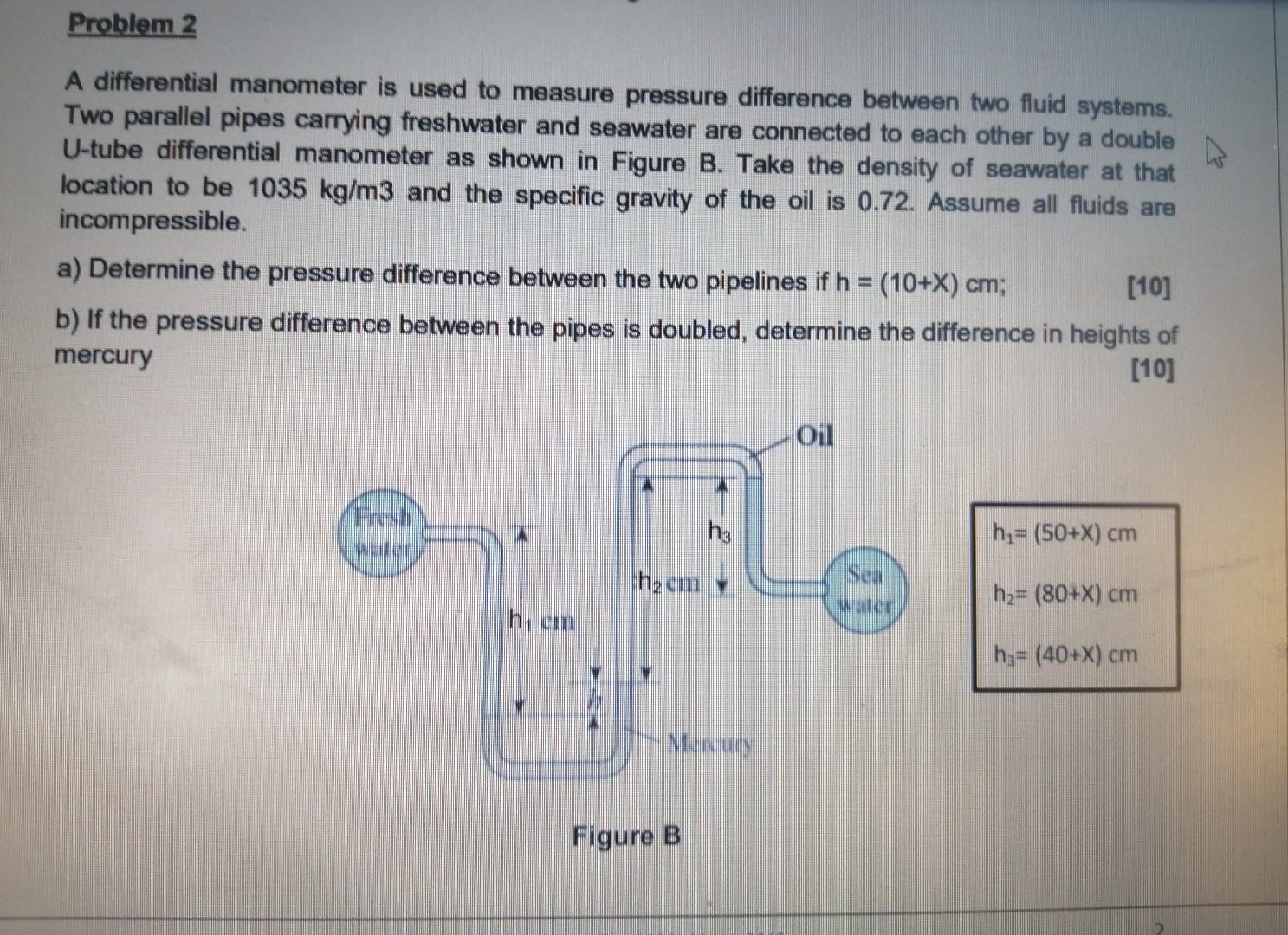 Solved A differential manometer is used to measure pressure | Chegg.com