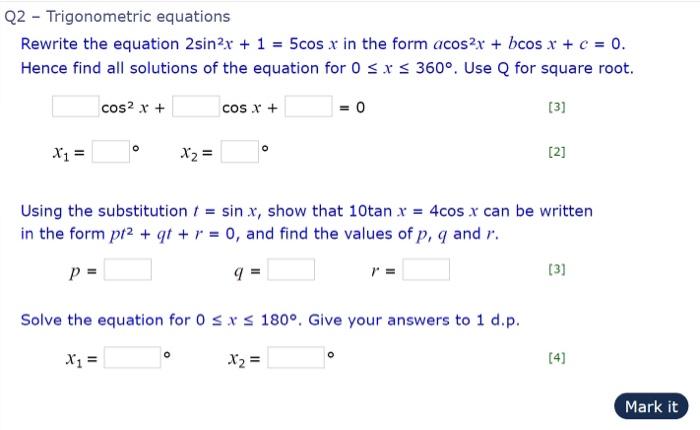 Solved 22 - Trigonometric equations Rewrite the equation | Chegg.com