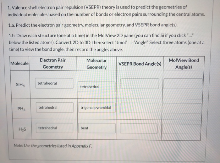 Solved 1. Valence shell electron pair repulsion (VSEPR) | Chegg.com