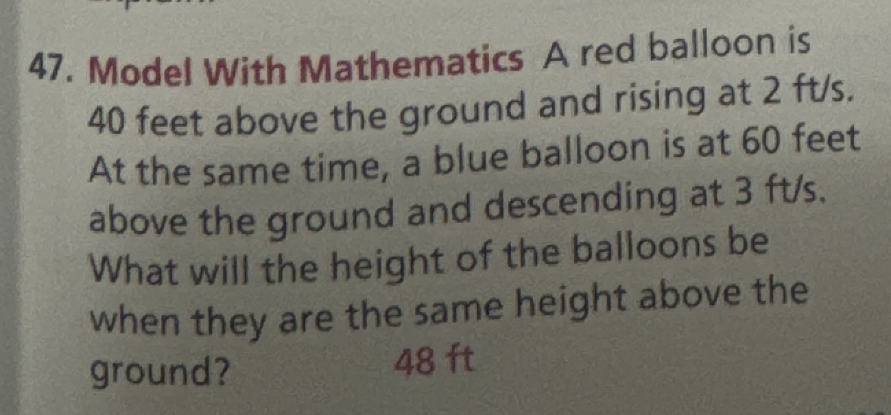 Solved Model With Mathematics A red balloon is 40 ﻿feet | Chegg.com