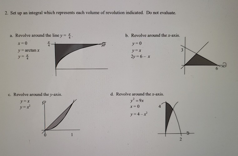 Solved 2. Set up an integral which represents each volume of | Chegg.com