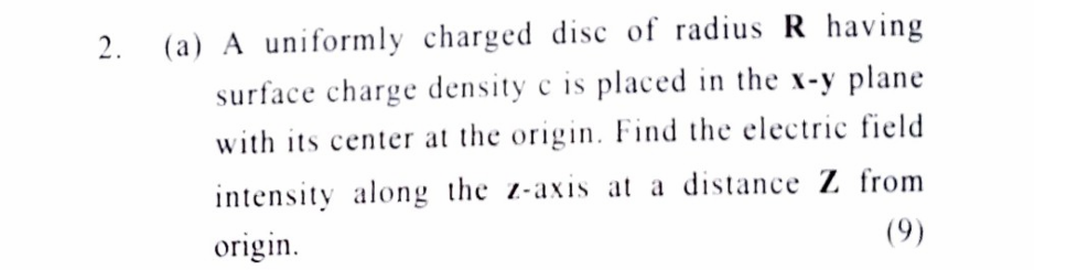 Solved (a) ﻿A uniformly charged disc of radius R | Chegg.com