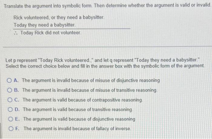 Solved Translate The Argument Into Symbolic Form Then
