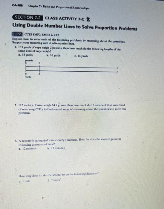 Solved SECTION 7.2 CLASS ACTIVITY 7-C 自 Using Double Number | Chegg.com