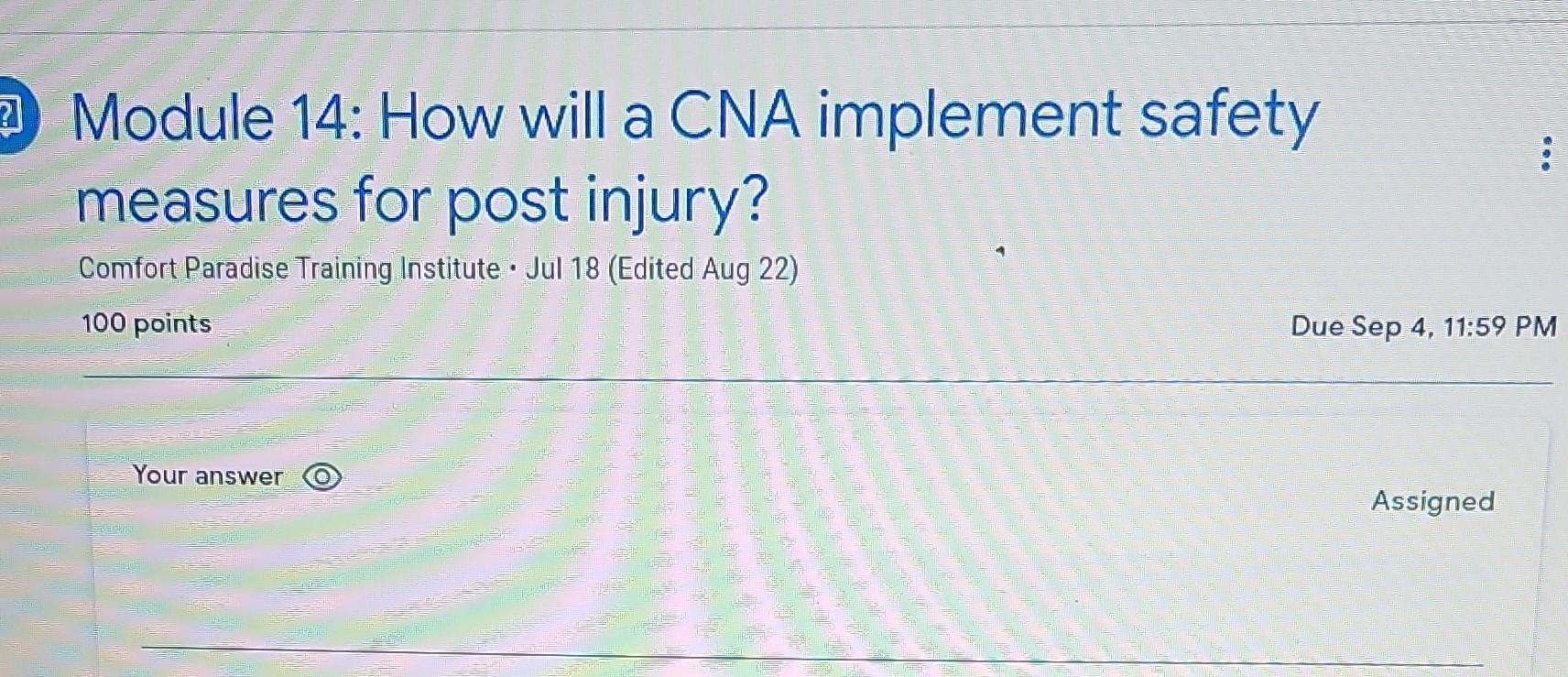 Module 14: How will a CNA implement safety measures | Chegg.com
