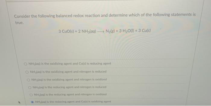 Solved Consider the following balanced redox reaction and | Chegg.com