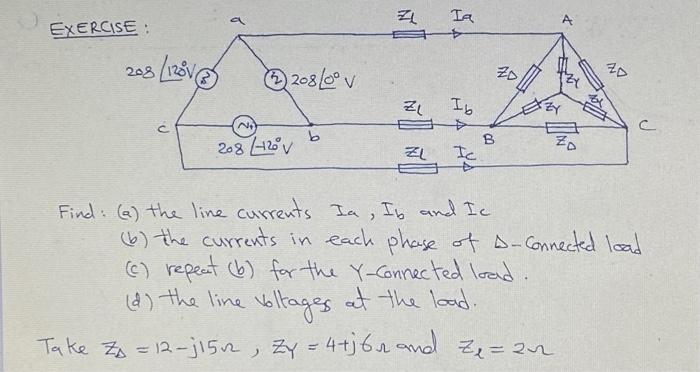 Solved Find: (a) the line currents Ia,Ib and Ic (b) the | Chegg.com