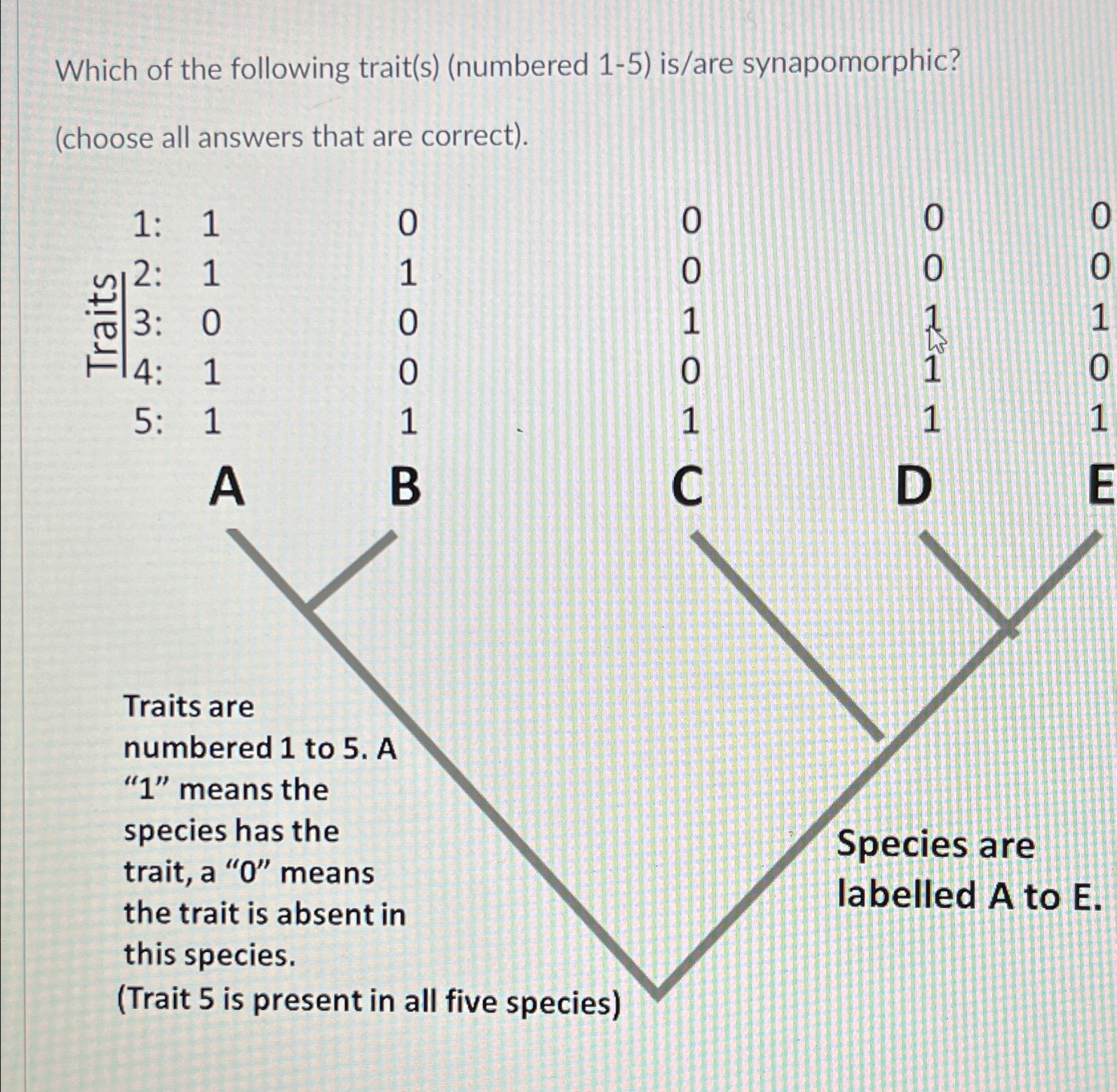 Solved Which of the following trait(s) (numbered 1-5) | Chegg.com
