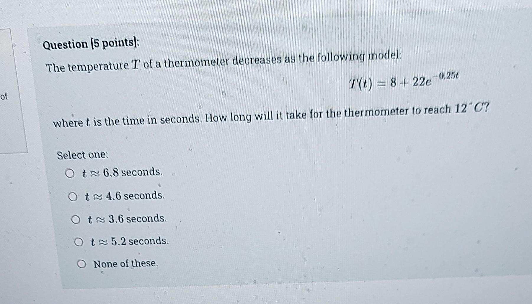 Solved of Question [5 points]: The temperature T of a | Chegg.com