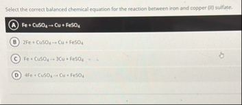Solved Select the correct balanced chemical equation for the | Chegg.com