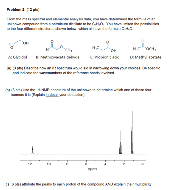 Solved Problem 2: (12 ﻿pts)From the mass spectral and | Chegg.com