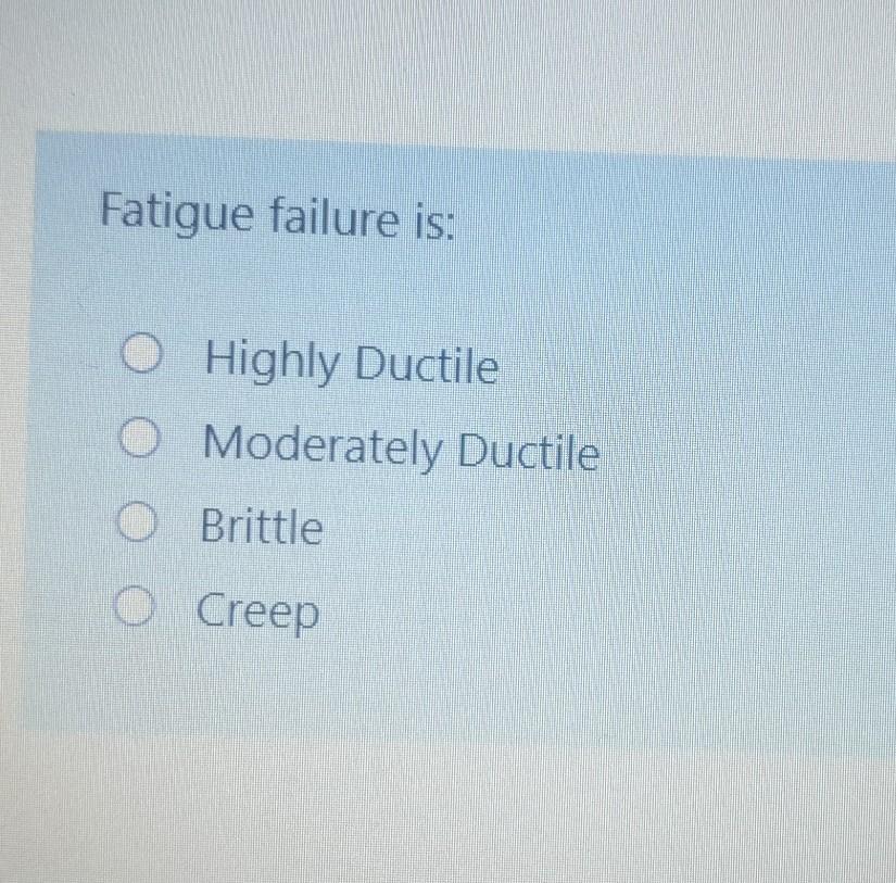 Solved Fatigue failure is: O Highly Ductile O Moderately | Chegg.com