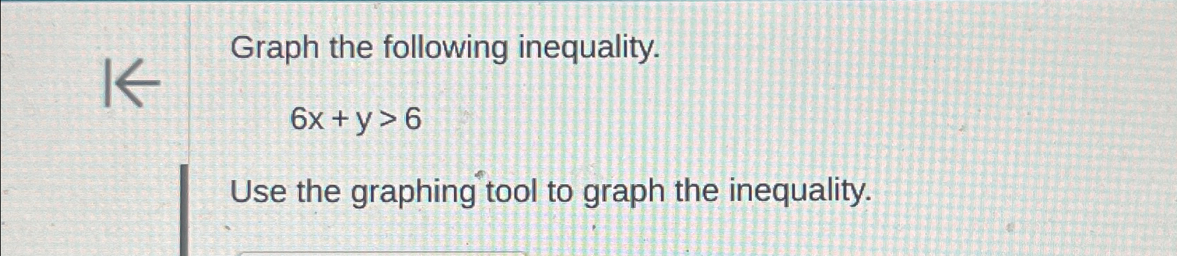 Solved Graph the following inequality.6x+y>6Use the graphing | Chegg.com