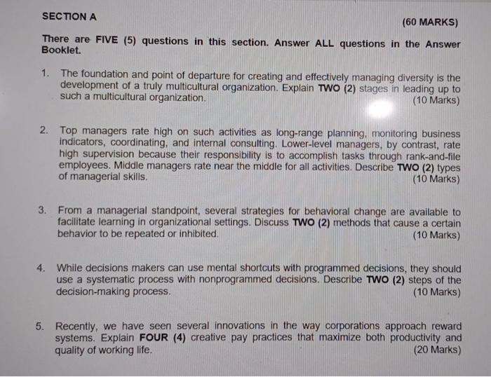 There are FIVE (5) questions in this section. Answer | Chegg.com