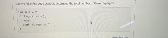 Solved For the following code snippet, determine the total | Chegg.com