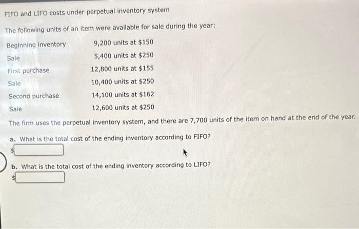 Solved FIFO and LIFO costs under perpetual inventory system | Chegg.com