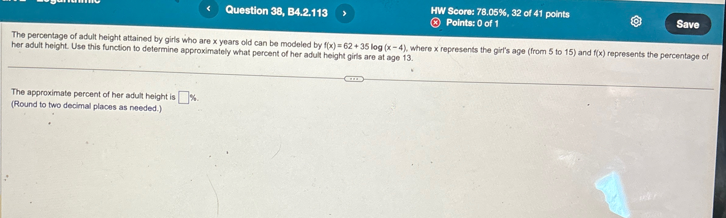 Solved Question 38, B4.2.113HW Score: 78.05%,32 of 41 | Chegg.com Solved Question 38, B4.2.113HW Score: 78.05%,32 of 41 | Chegg.com