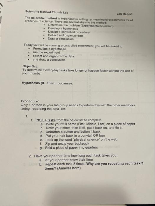 Scientific Method Thumb Lab Lab Report The scientific | Chegg.com