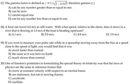 Solved The gamma factor is defined as gamma = 1/ | Chegg.com