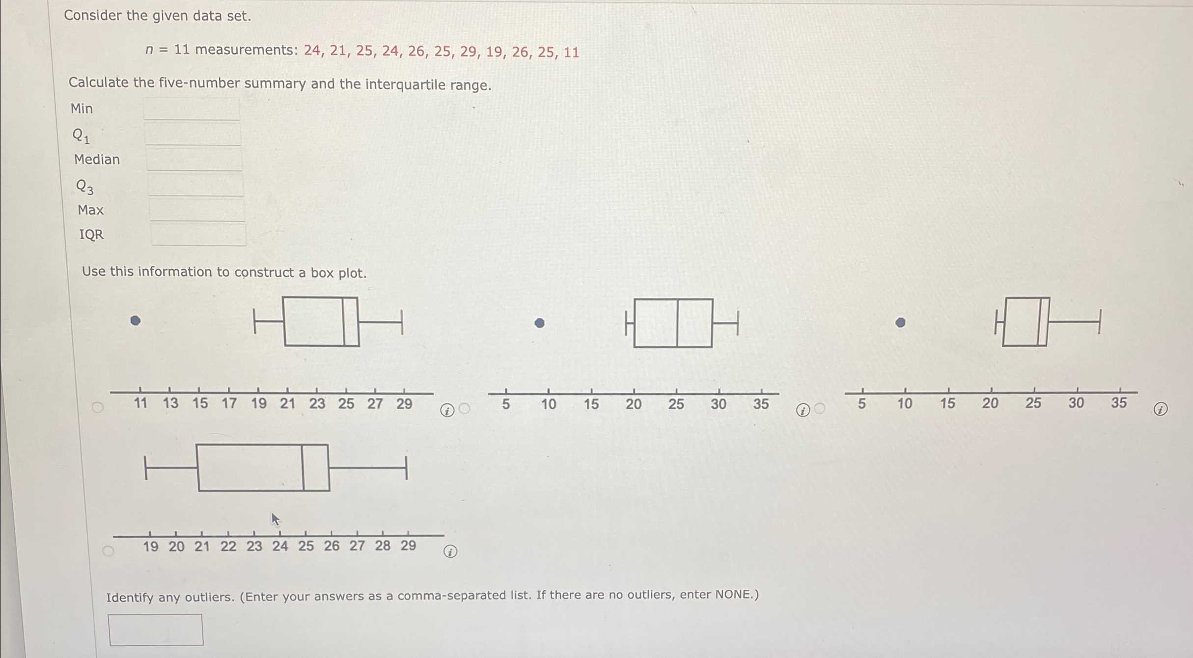 Solved Consider the given data set.n=11 ﻿measurements: | Chegg.com