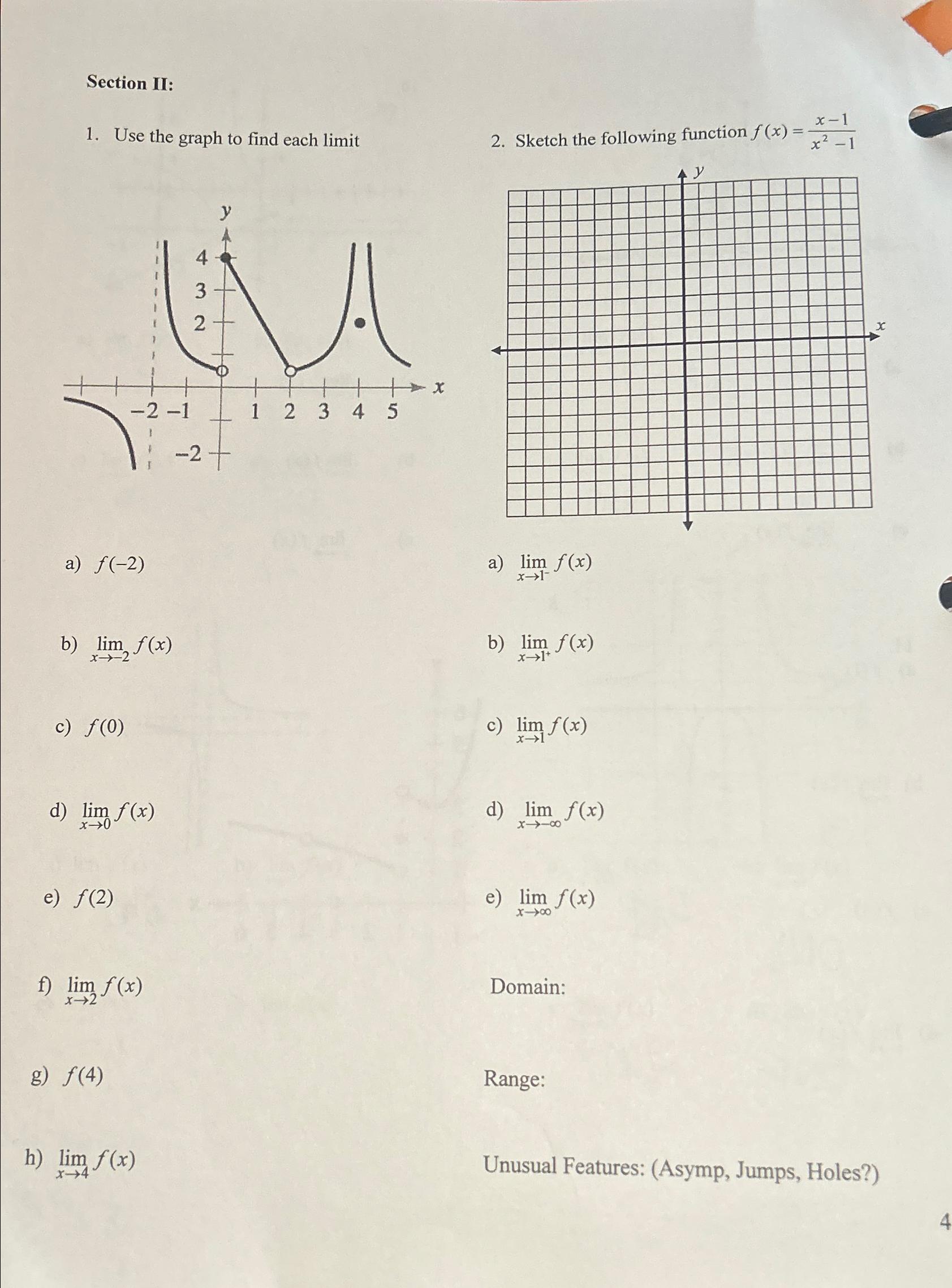 Solved Section II:Use the graph to find each limitSketch the | Chegg.com