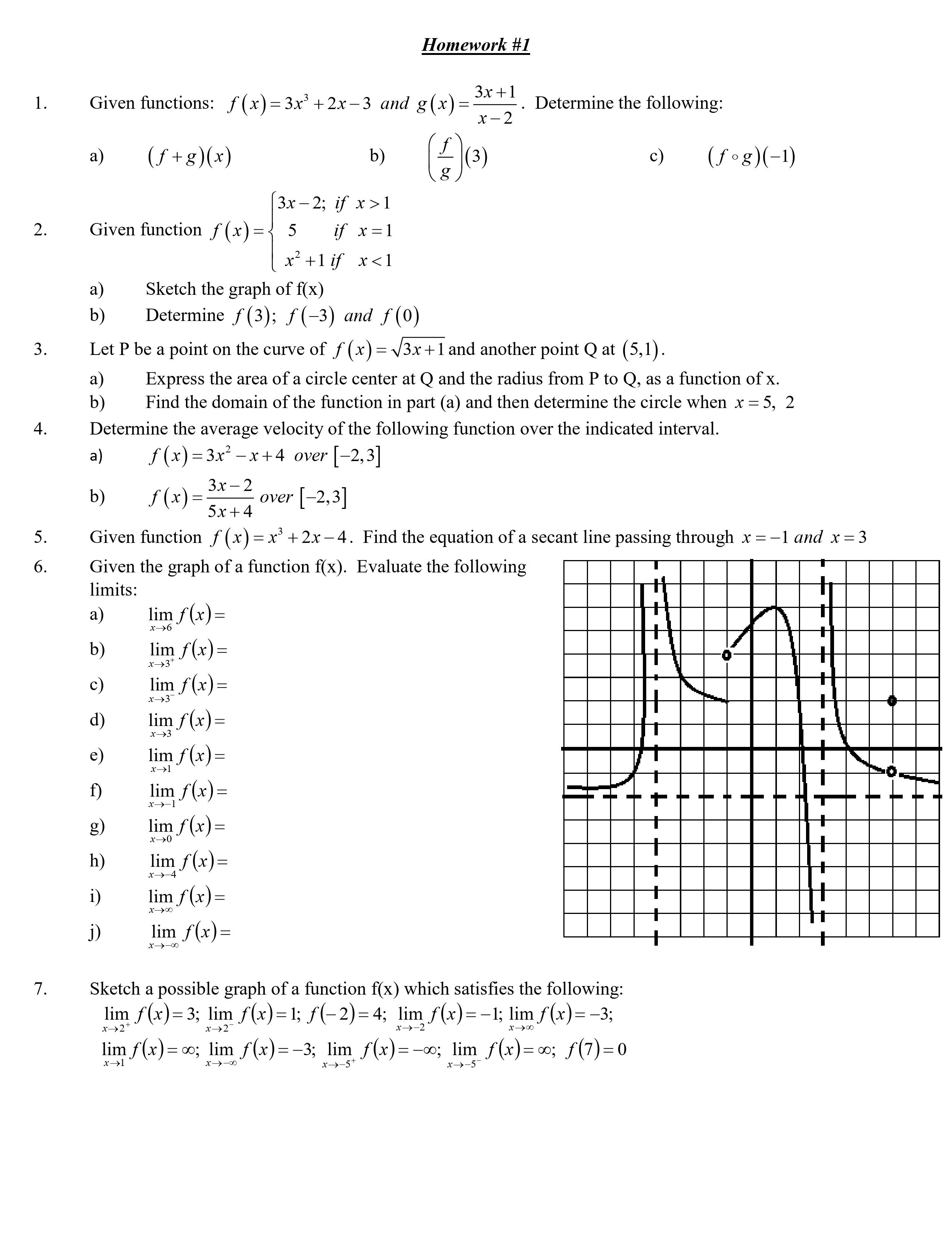 Solved complete the entire page Homework #1Given functions: | Chegg.com
