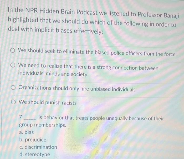 In the NPR Hidden Brain Podcast we listened to | Chegg.com