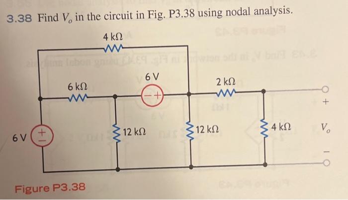 Solved 3.38 Find Vo in the circuit in Fig. P3.38 using nodal | Chegg.com
