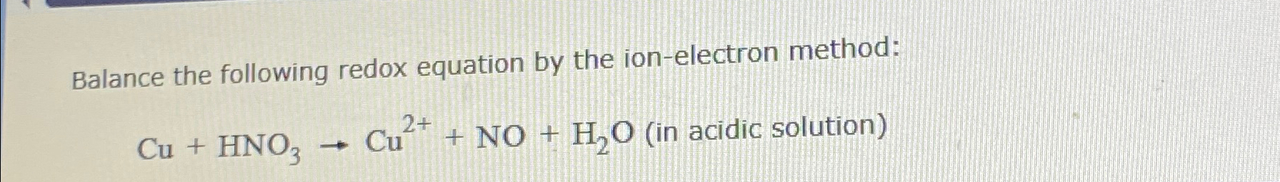 Solved Balance the following redox equation by the | Chegg.com