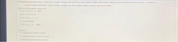 Solved Determine the possible values of the given random | Chegg.com