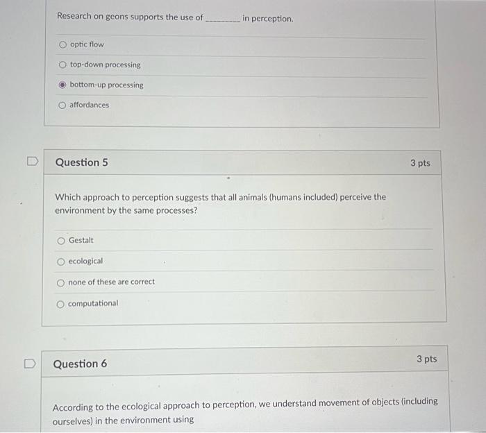 Solved Research on geons supports the use of in perception. | Chegg.com